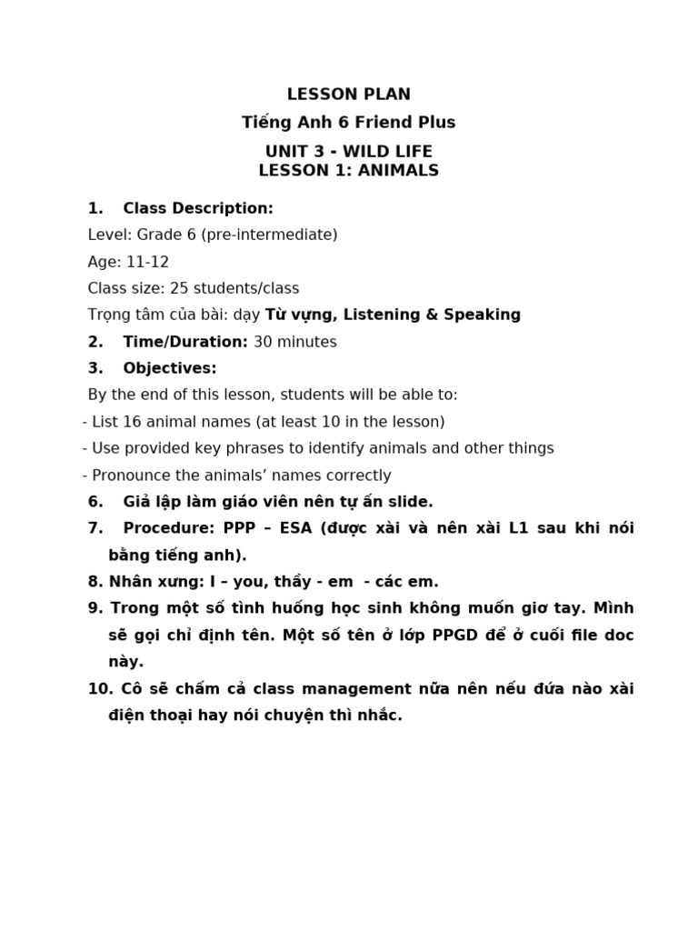 LESSON PLAN Animal | PDF