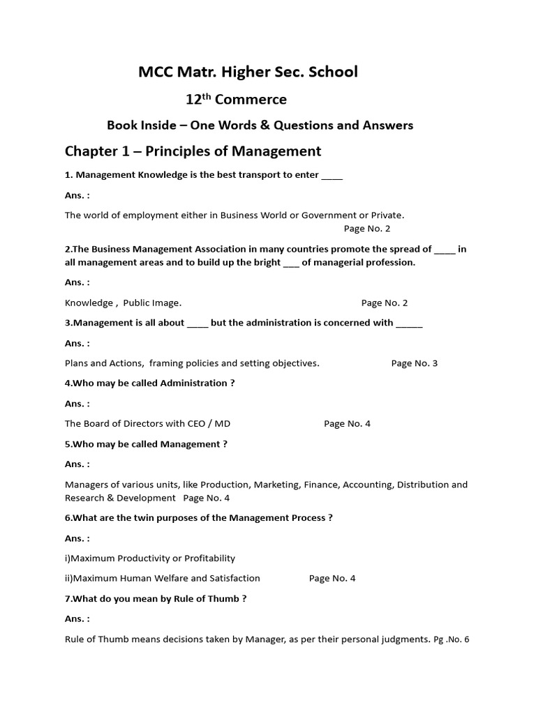 12th Commerce Bookinside Onewords - Questions and Answers-1 | PDF ...