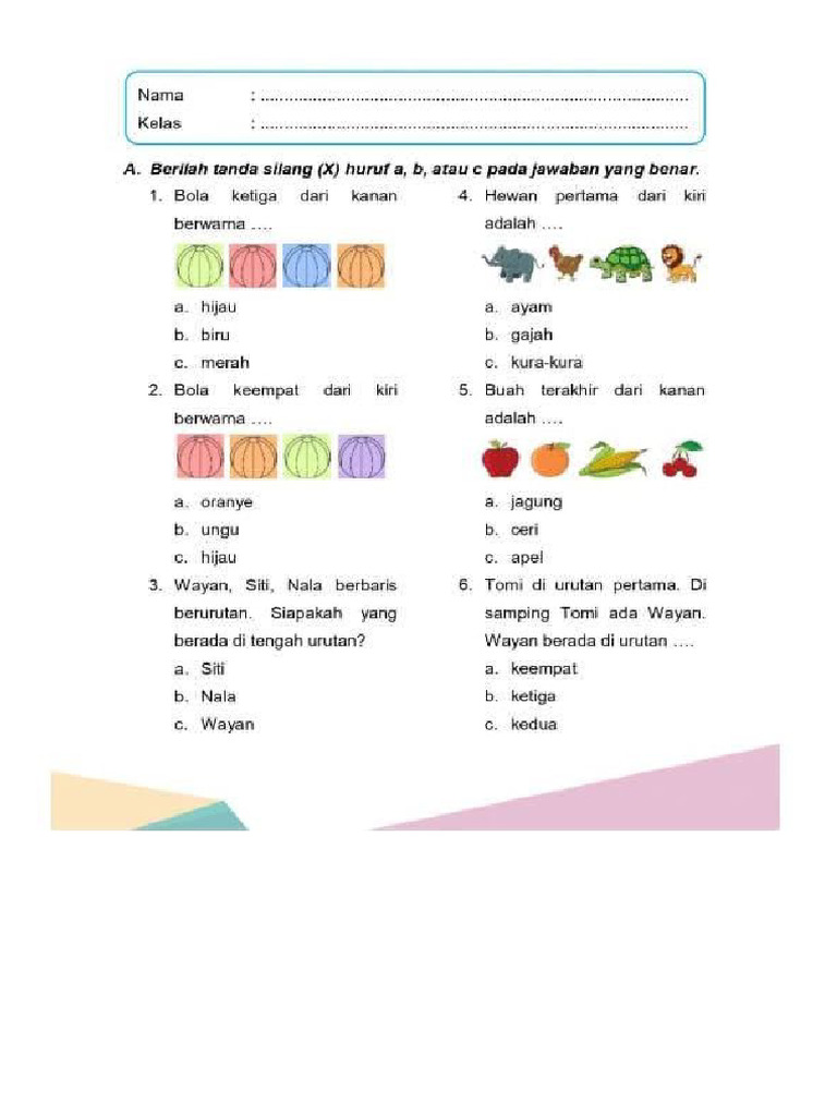 Soal Pilihan Ganda Bahasa Indonesia Kelas 1 SD | PDF