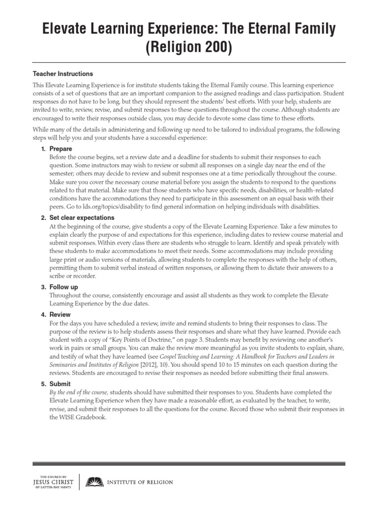 200 - Elevate Learning Experience - The Eternal Family - 200 | PDF