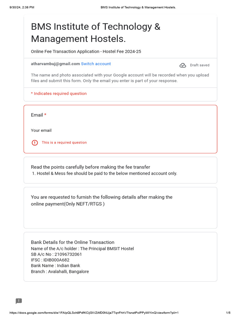 BMS Institute of Technology & Management Hostels | PDF