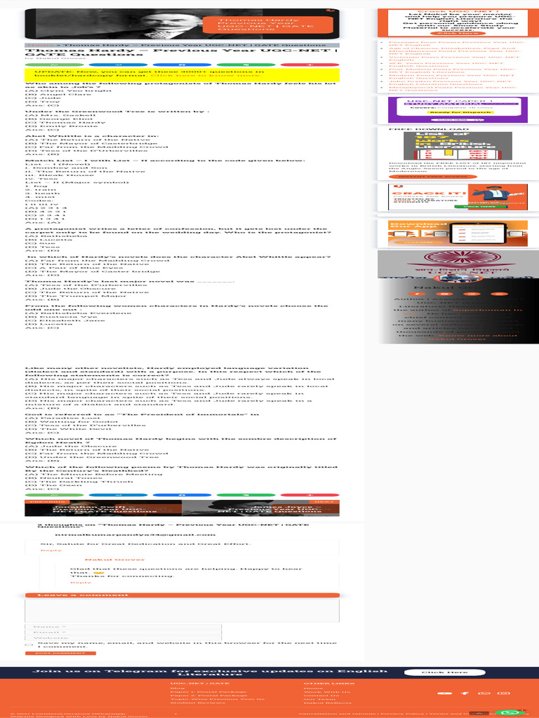 Thomas Hardy - Previous Year UGC-NET GATE Questions - Limitless ...