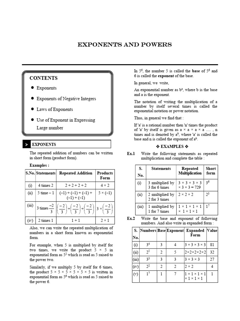 Exponents and Powers | PDF