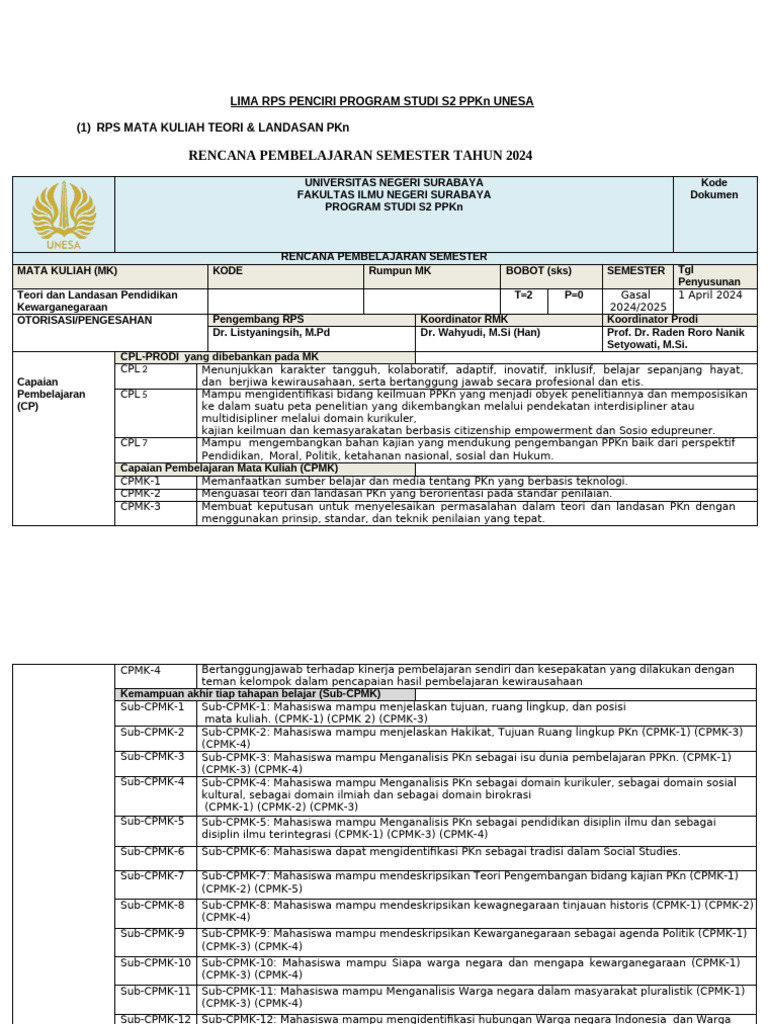 RPS MK TEORI & LANDASAN PKN | PDF | Citizenship | Cultural Politics