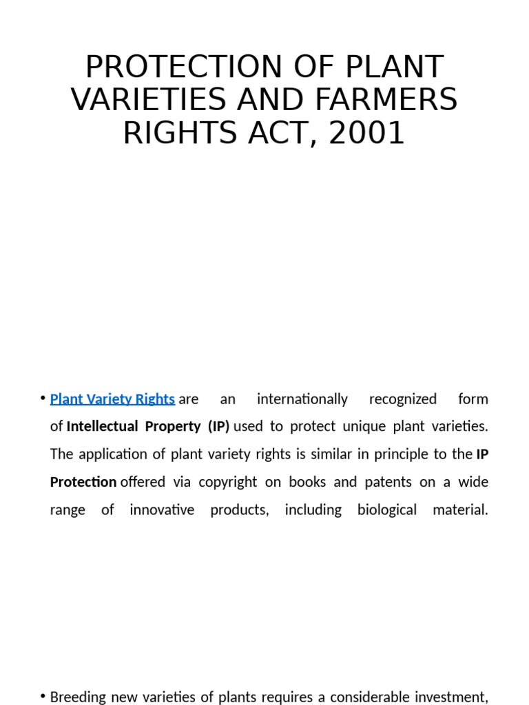 Pprotection of Plant Varieties and Farmers Rights Act, 2001 | PDF