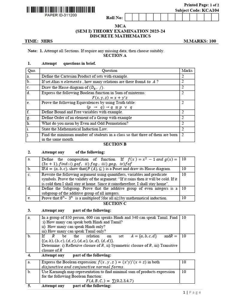 Mca 1 Sem DM 2024 | PDF