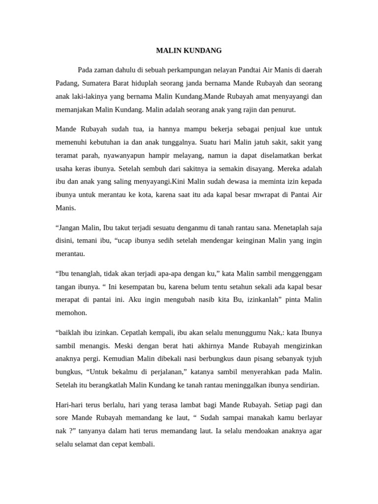 Teks Hikayat Malin Kundang | PDF
