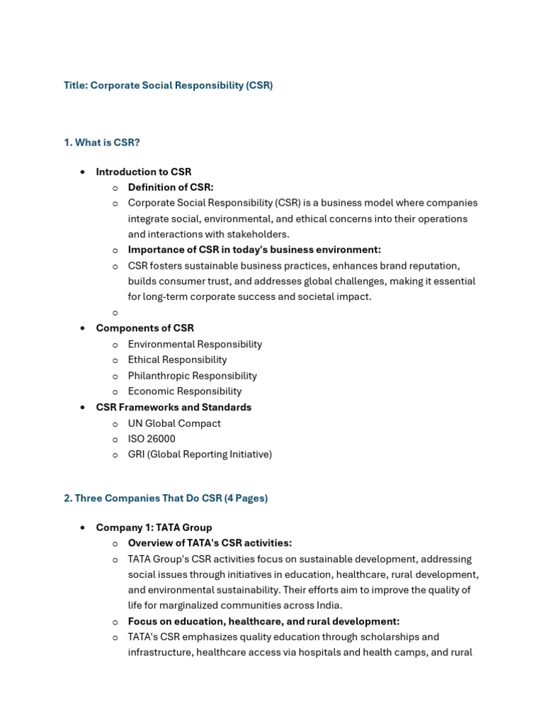 Title: Corporate Social Responsibility (CSR) : Introduction To CSR ...