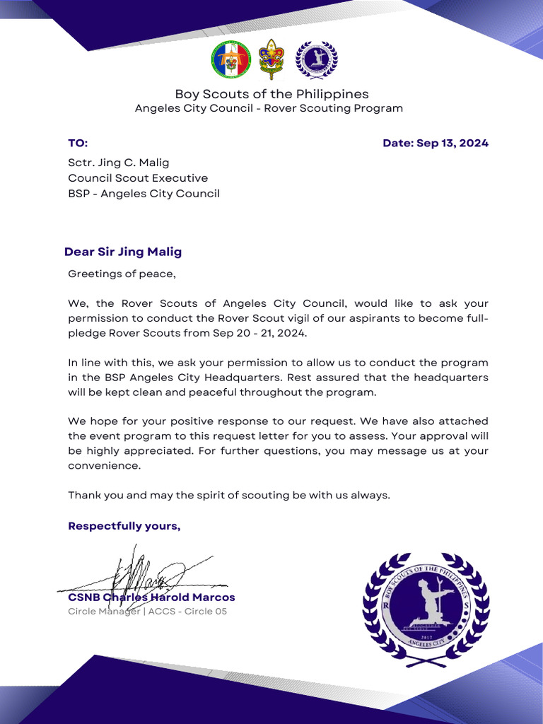 Letter of Request For Vigil | PDF | Scouting | Outdoor Recreation