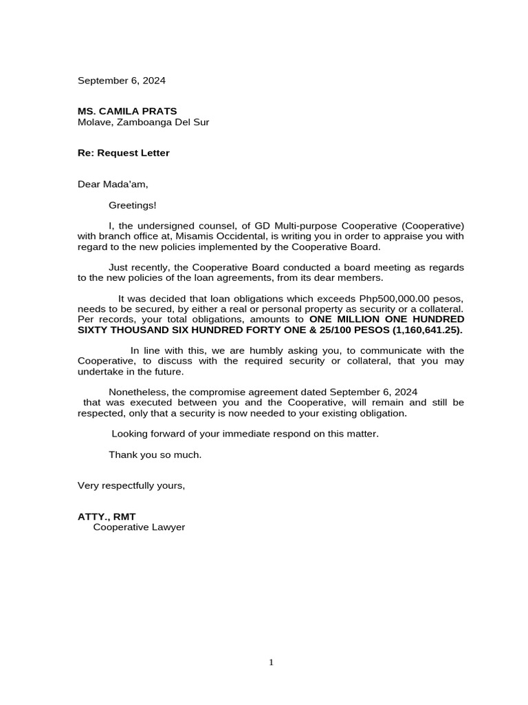 Cooperative Request Letter | PDF