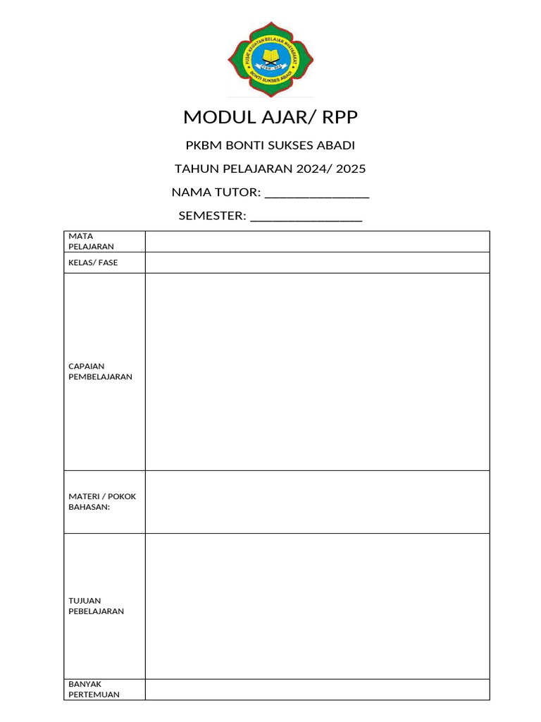Template Modul Ajar - RPP | PDF