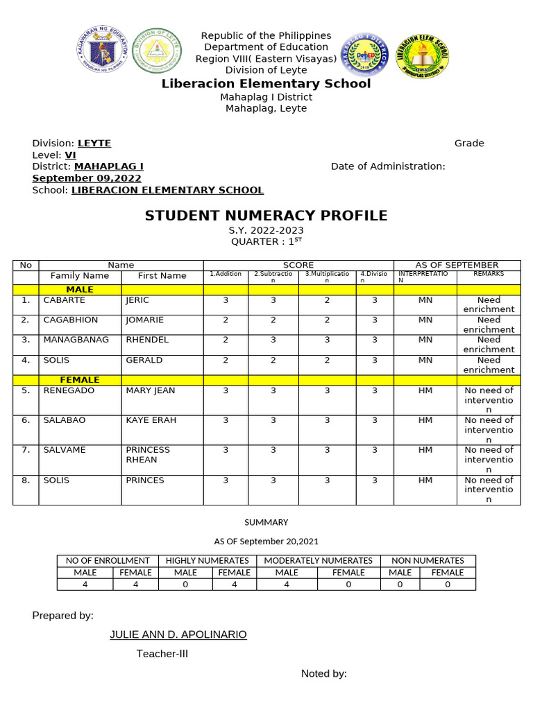 Numeracy Form | PDF