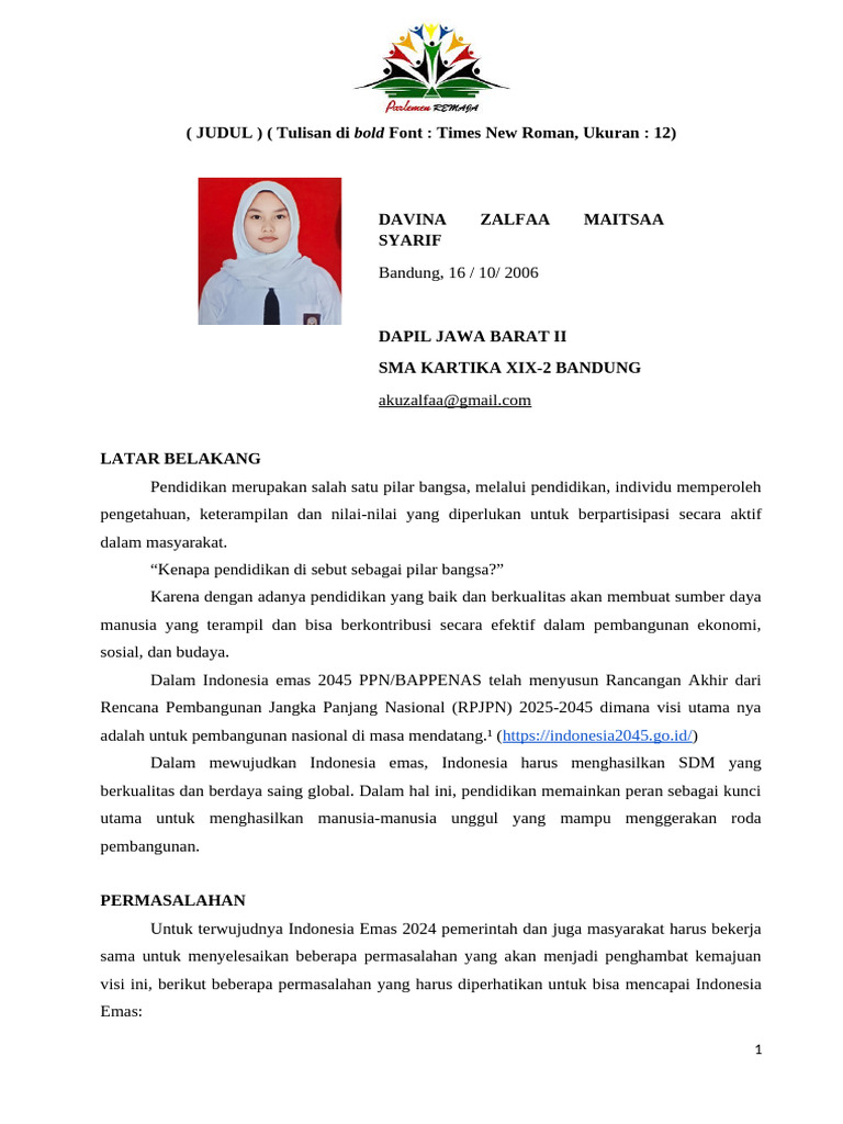 Template Esai Parlemen Remaja 2024 | PDF