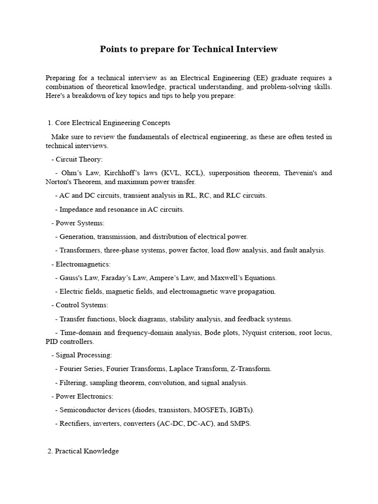Points To Prepare For Technical Interview | PDF | Electrical ...