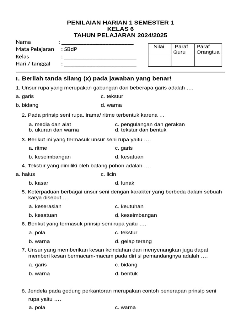 PH 1 SBDP Kelas 6 | PDF
