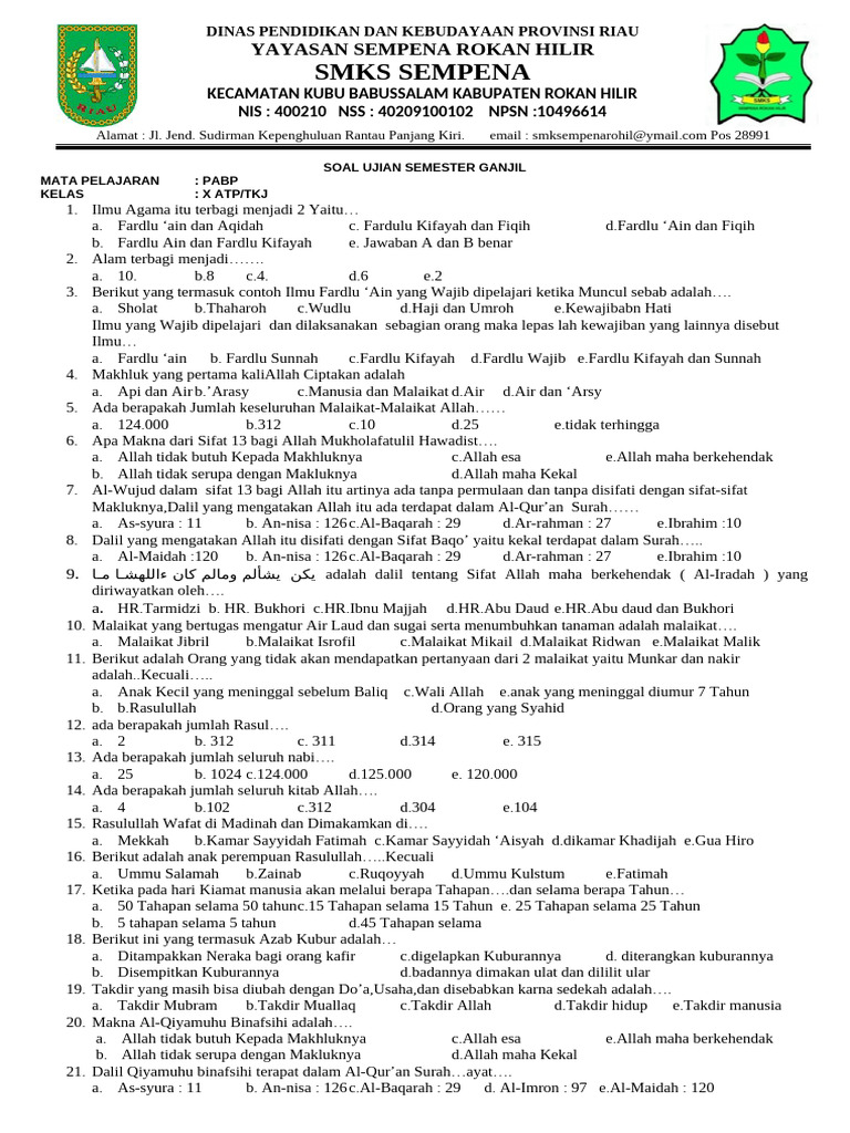 Soal Agama Kelas X | PDF | Kajian Bahasa Asing