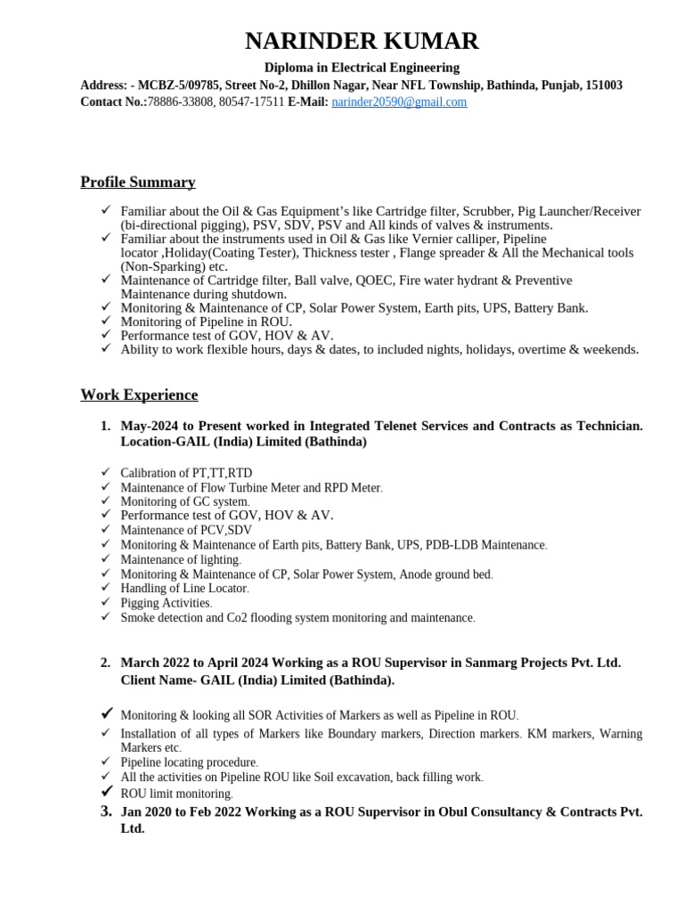 Narinder Kumar Resume | PDF