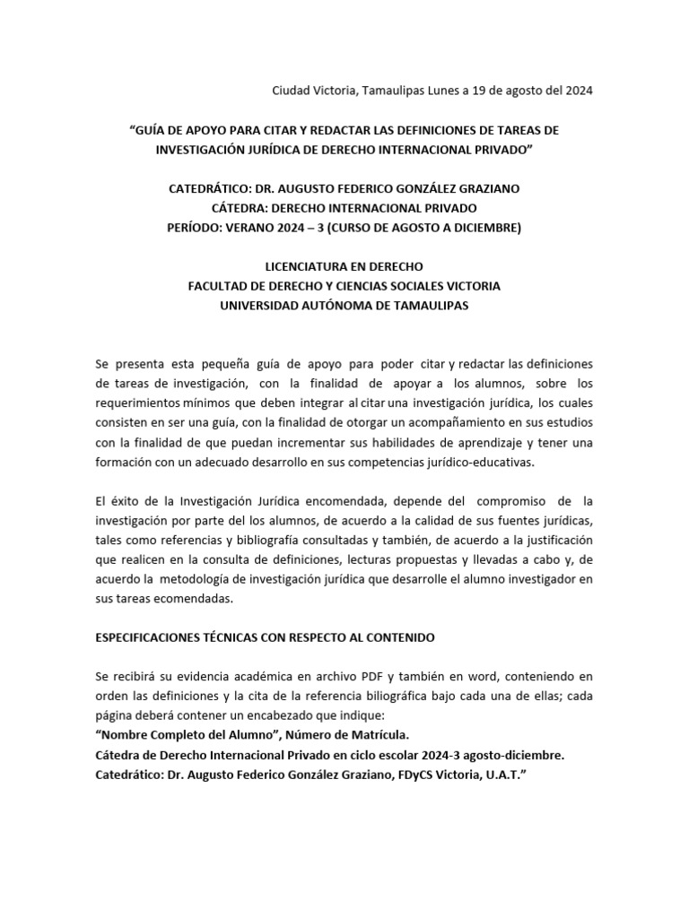 AFGG GUÍA Derecho Internacional Privado 2024-3 DE APOYO PARA CITAR Y ...