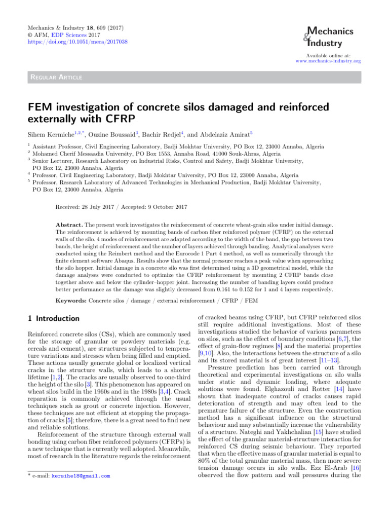 Fem Investigation of Concrete Silos Damaged and Reinforced 1wihqldu4u | PDF