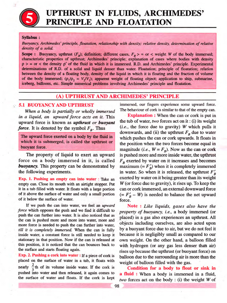 05-Upthrust in Fluids, Archimedes - Principle and Floatation | PDF