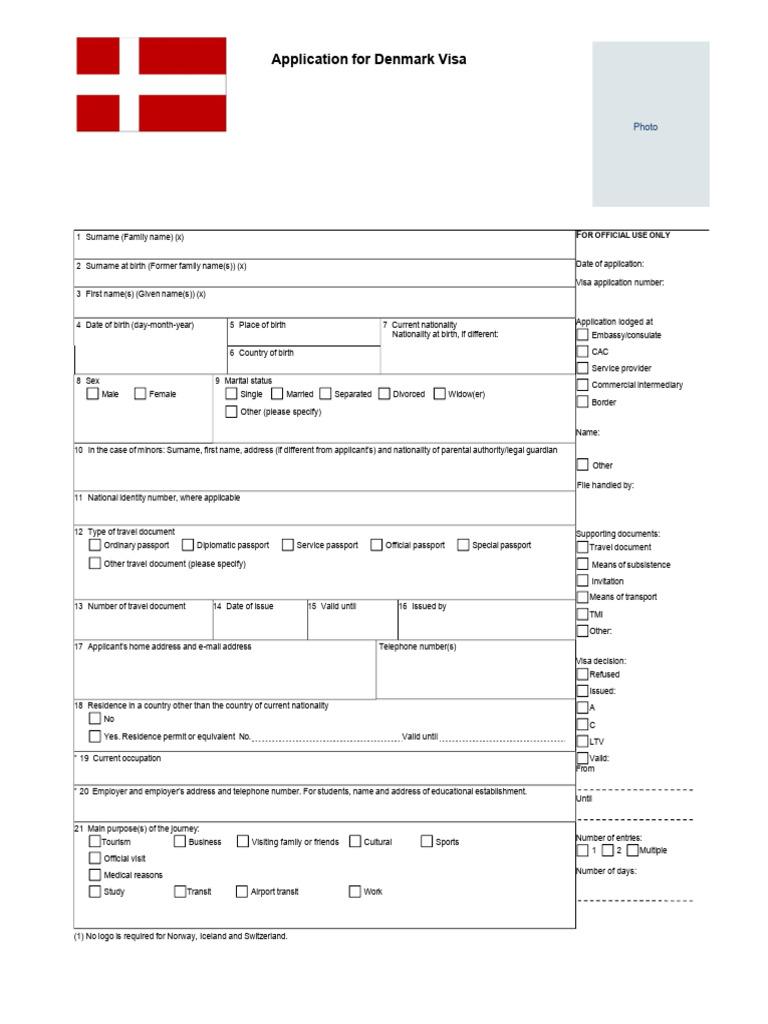Denmark-Visa Application Form. | PDF