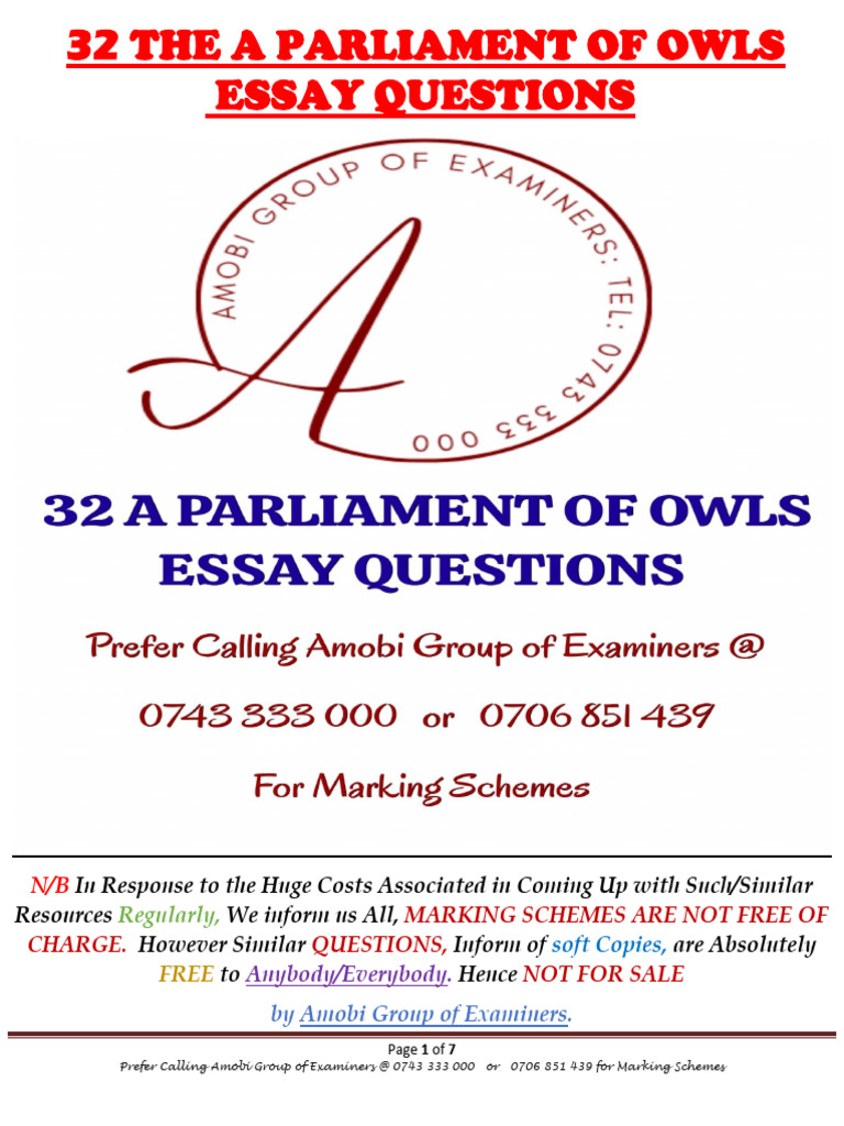 32 A Parliament of Owls Essay Qsns | PDF
