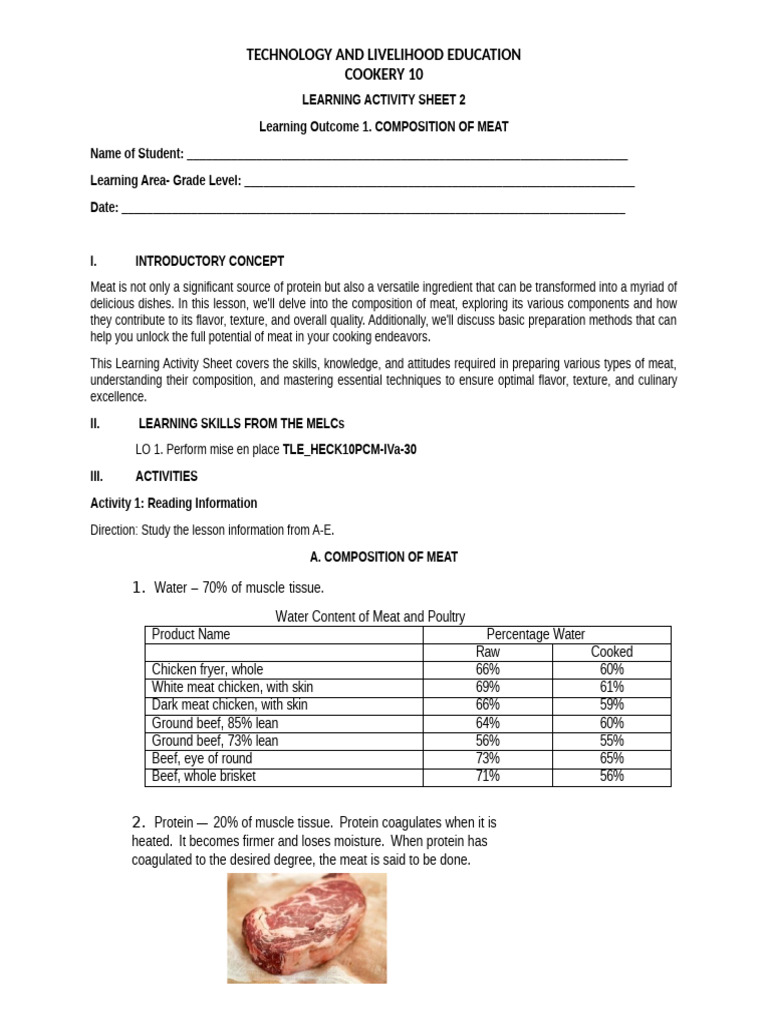 LEARNING ACTIVITY SHEET 2 (Cookery) | PDF