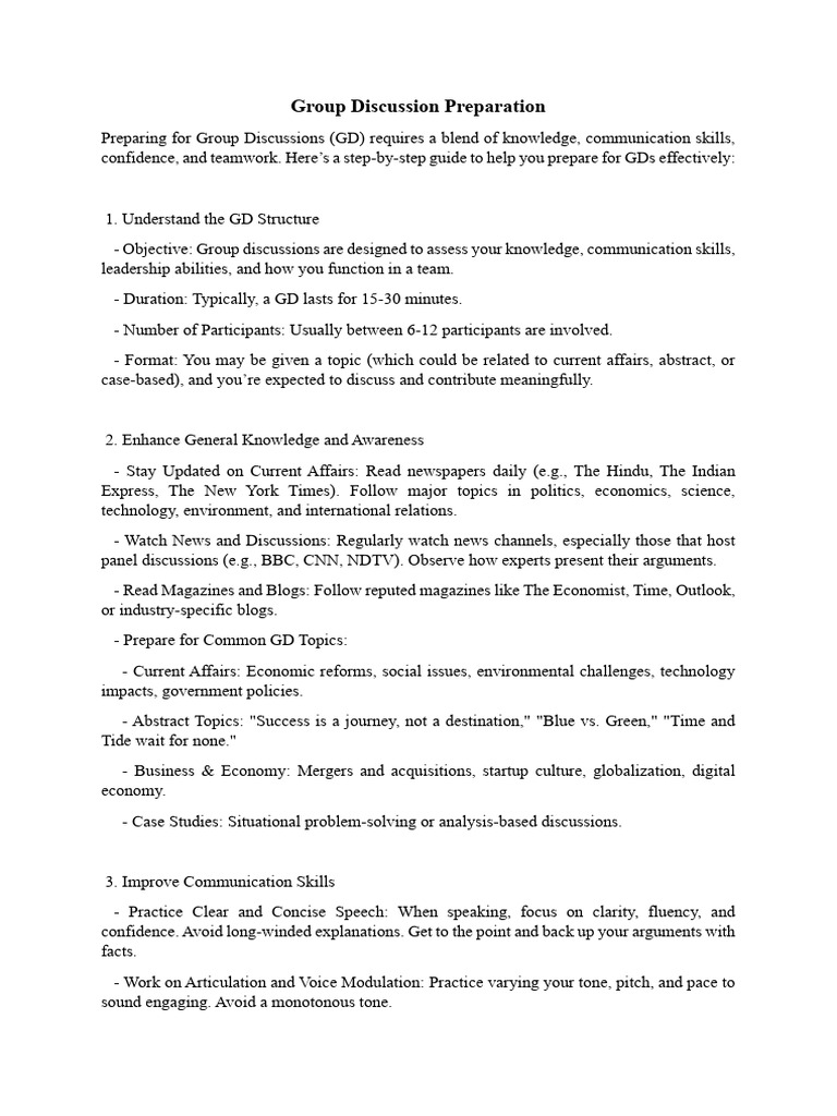 Group Discussion Preparation | PDF | Thought | Career & Growth