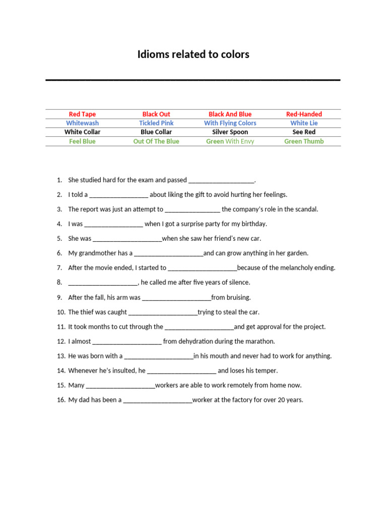Idioms Related To Colors | PDF