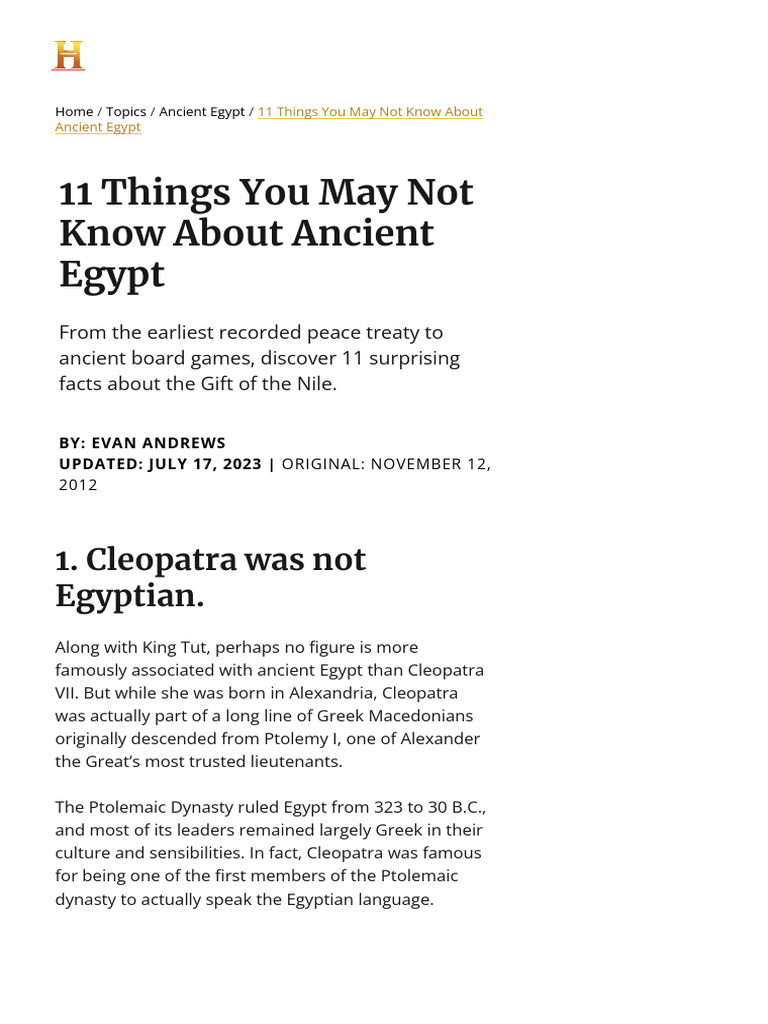 11 Things You May Not Know About Ancient Egypt - HISTORY | PDF