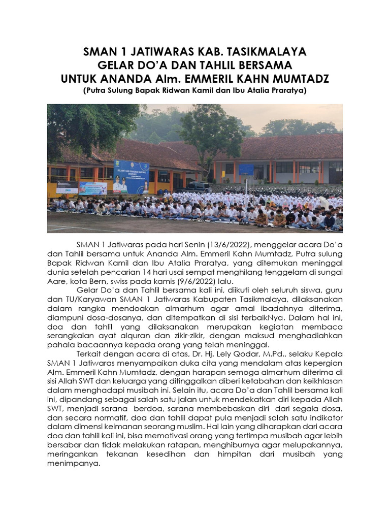 Berita Doa Dan Tahlil Untuk Eril BR | PDF Berita Doa Dan Tahlil Untuk Eril BR | PDF