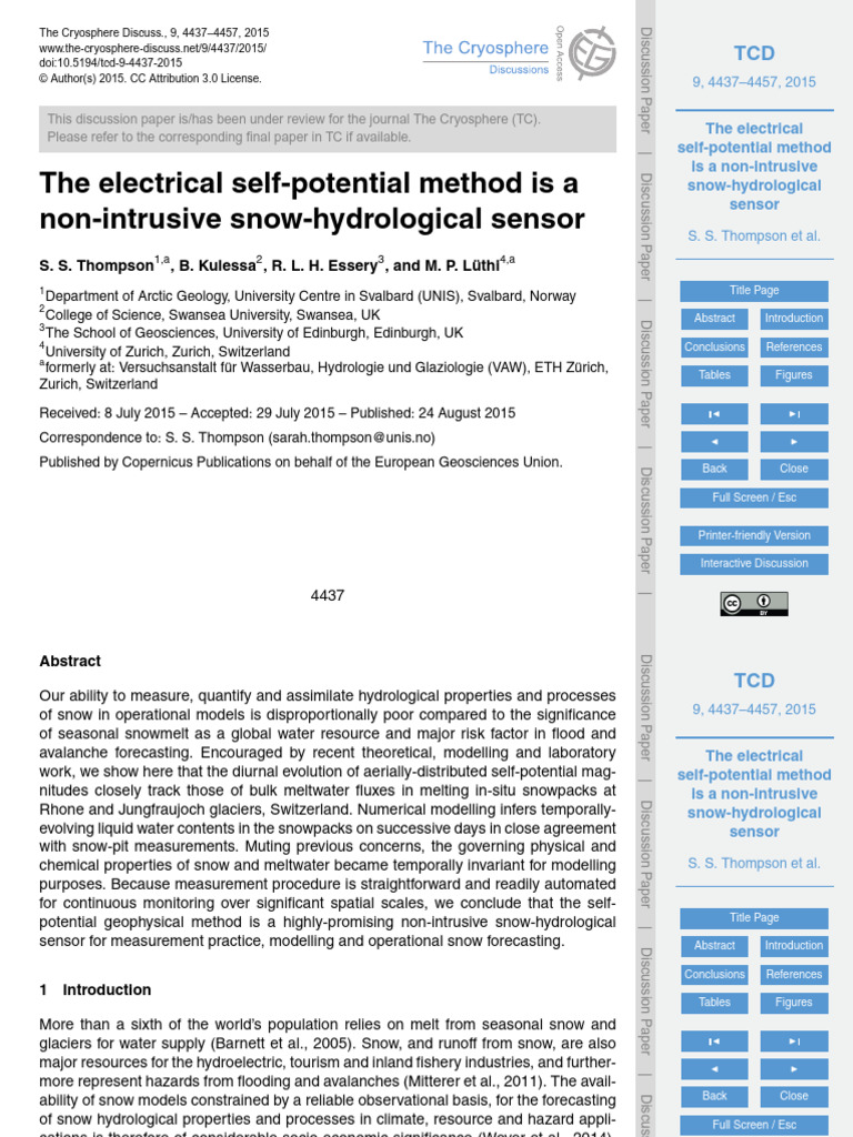 The Electrical Self Potential Method Is A Non Intr Pdf