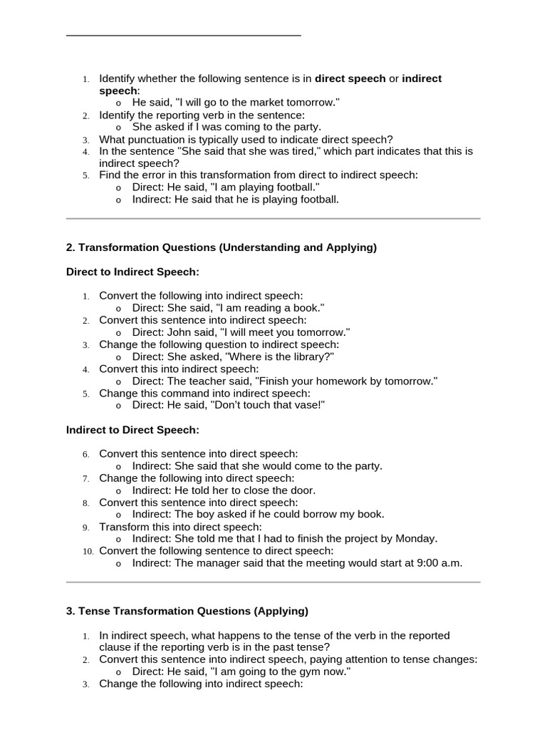 Direct and Indirect Speech Activities | PDF | Verb | Language Mechanics