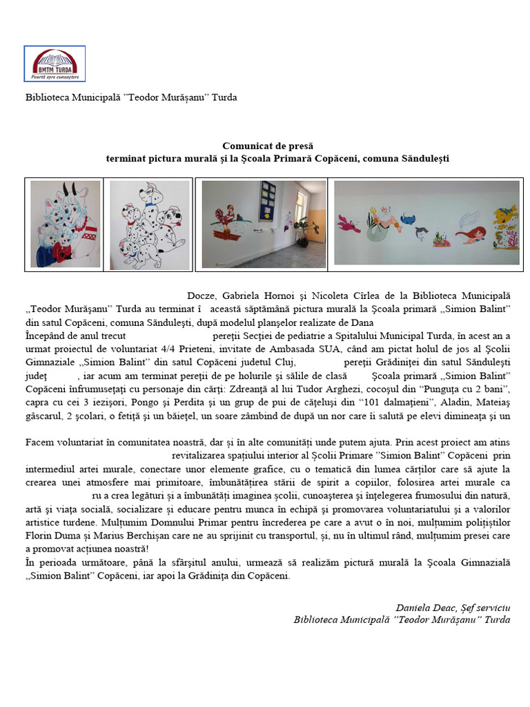 Comunicat Scoala Primara Copaceni | PDF