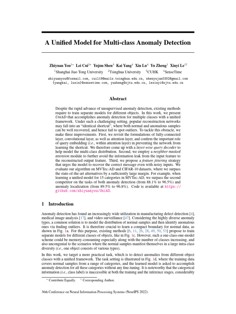 A Unified Model For Multi-Class Anomaly Detection | PDF