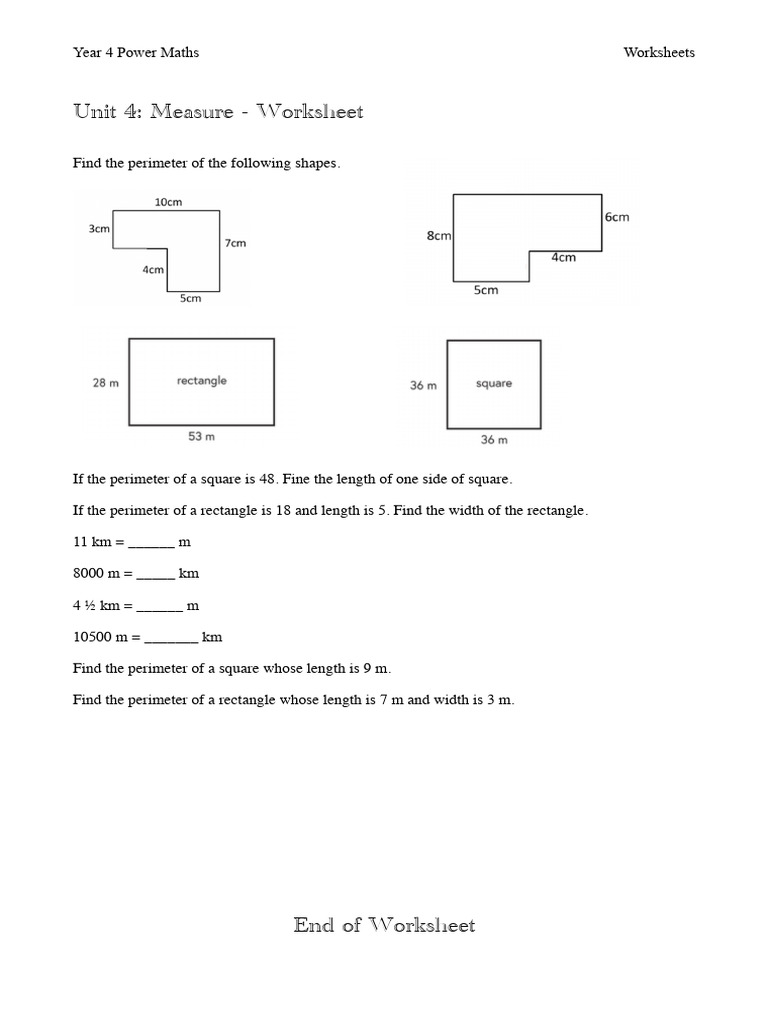 Maths Worksheet - Measure: Perimeter | PDF