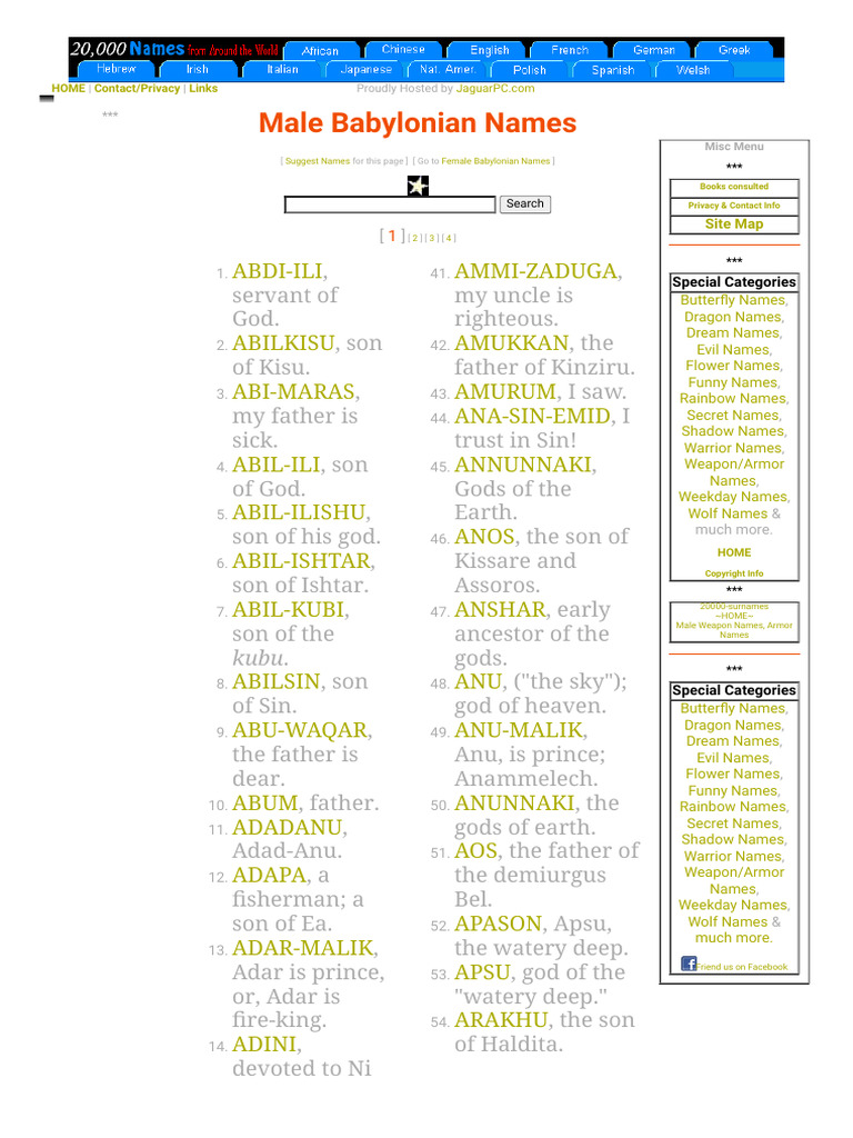 Male Babylonian Names, Page 1 of 4 - Meaning, or | PDF