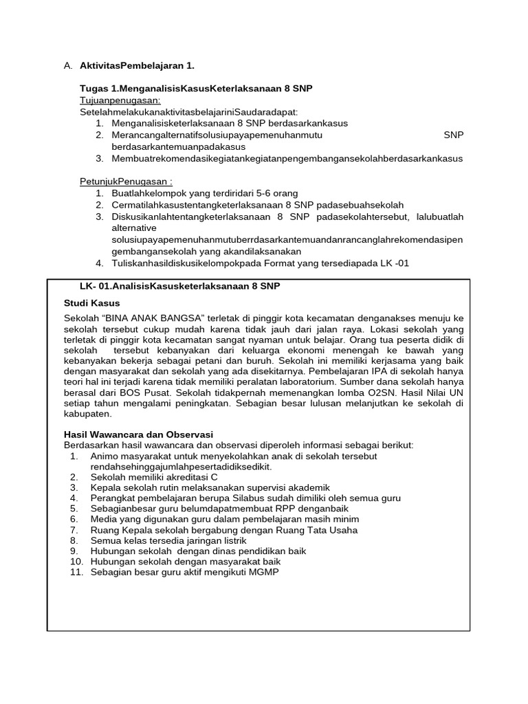 LK-01. Analisis Kasus 8 SNP | PDF