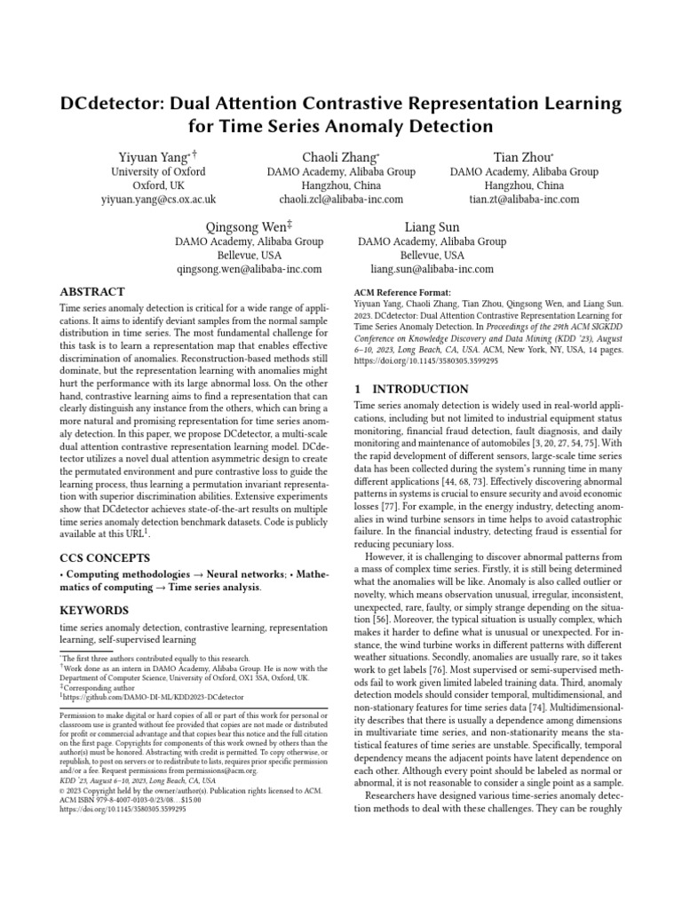 DCdetector Dual Attention Contrastive Representation Learning For Time Series Anomaly Detection ...