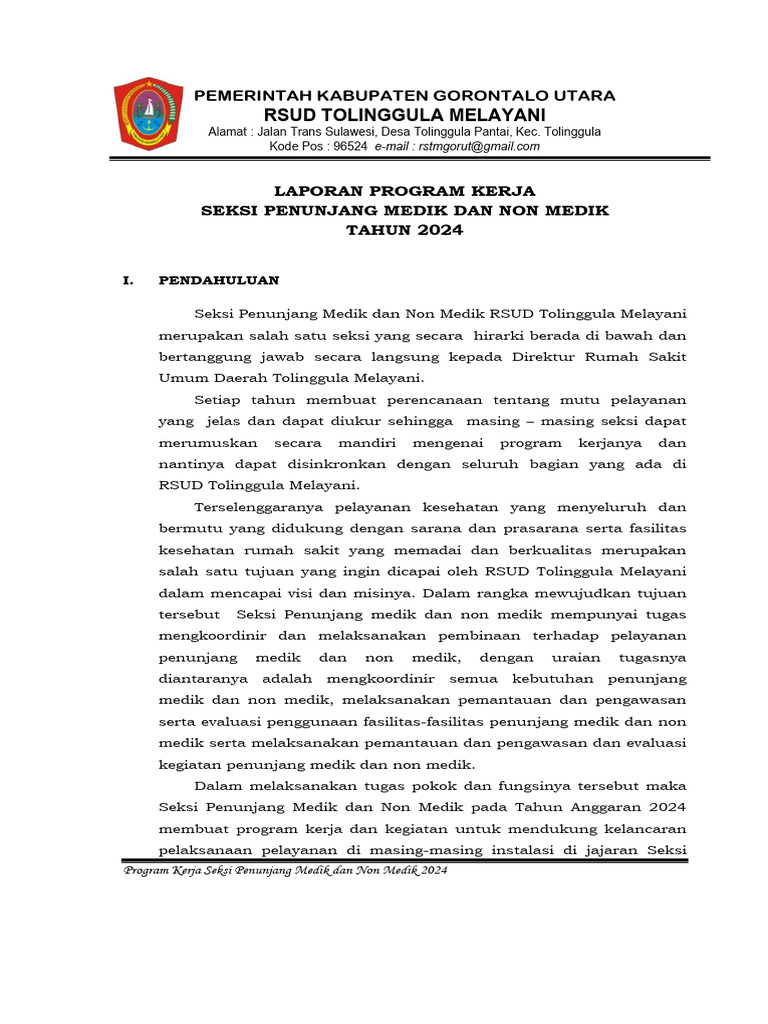 Laporan Program Kerja Seksi Penunjang Medik Dan Non Medik 2024 | PDF