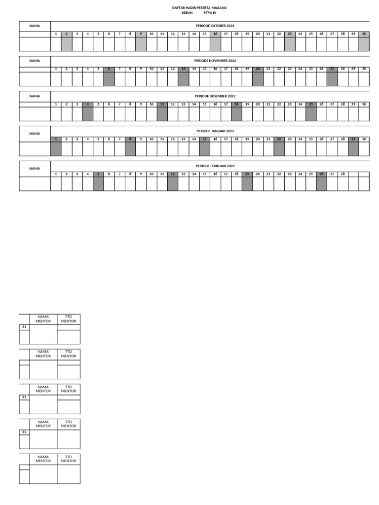 Absensi Magang Kebun | PDF
