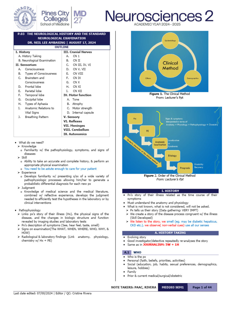(Neuro) p.03 Neurological History and The Standard Neurological ...