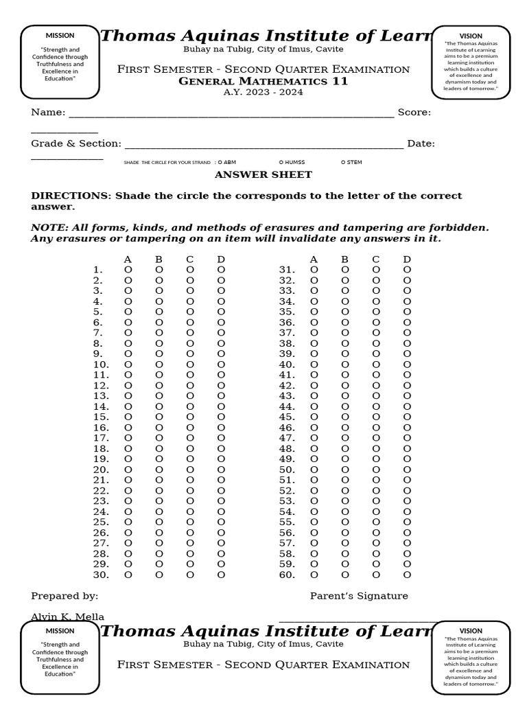 Answer Sheet q1 | PDF