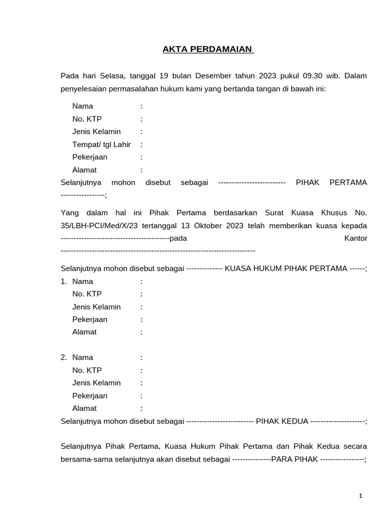 Akta Perdamaian Kasus Pencemaran Nama Baik | PDF