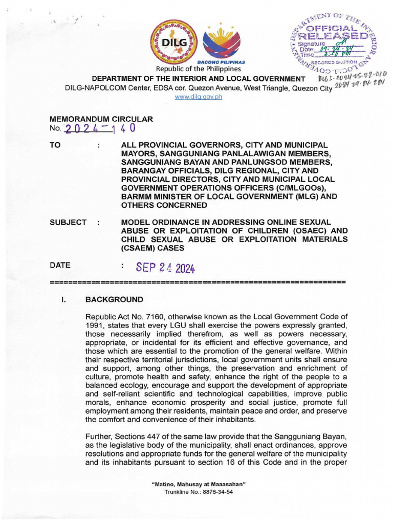 DILG Model Ordinance Memo | PDF