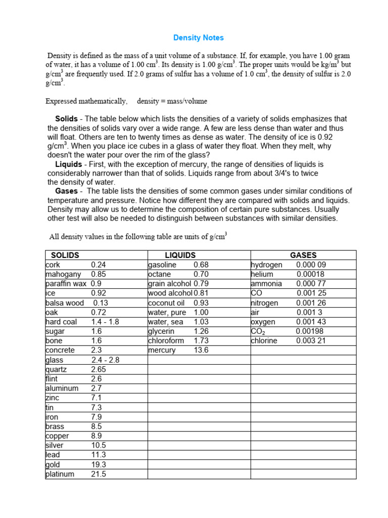 Density Notes 1 PDF | PDF