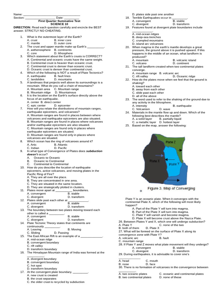 SUMMATIVE TEST Q1 Science 10 | PDF
