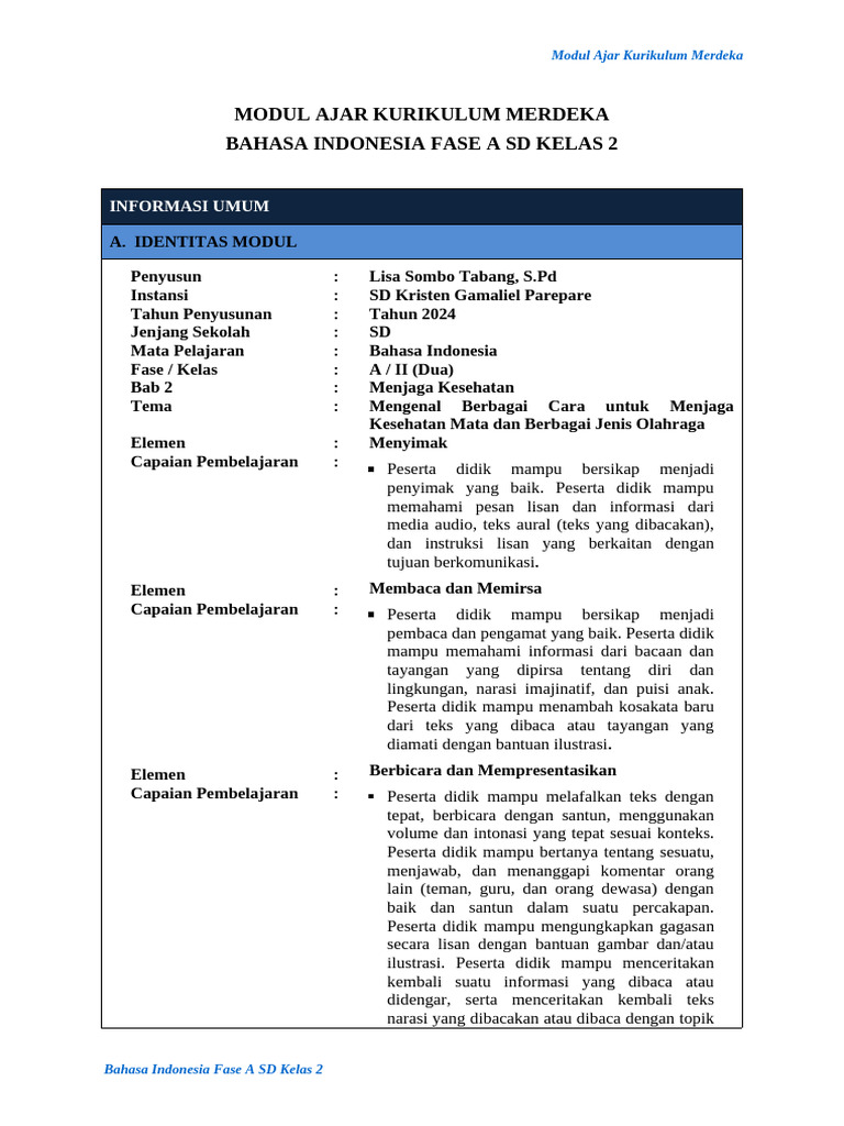 Modul Ajar BAB 2 - B Indo Kls 2 | PDF
