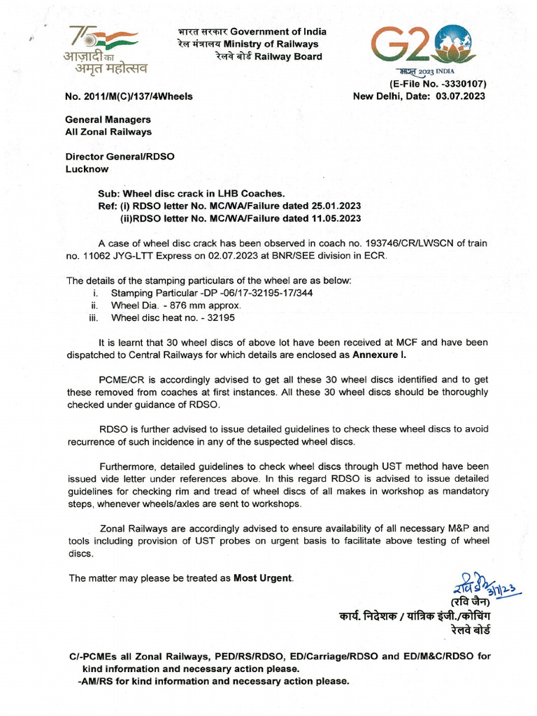 Wheel Disc Crack in LHB Coach Dated 03.07.2023 | PDF