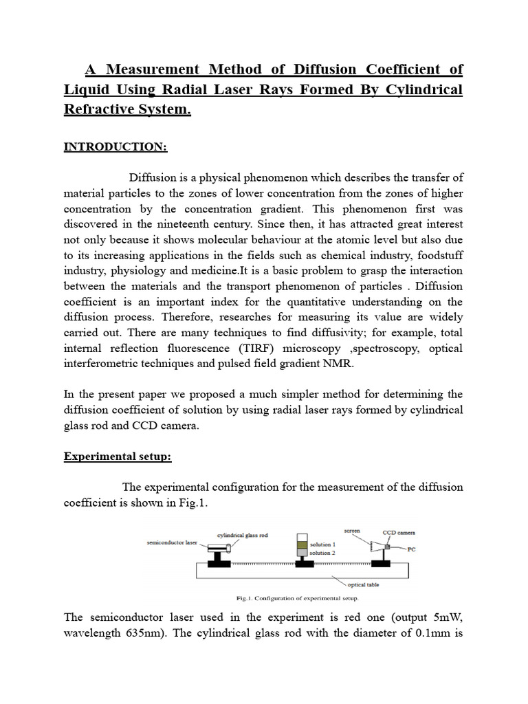 Diffusion Coefficient in Liquid | PDF